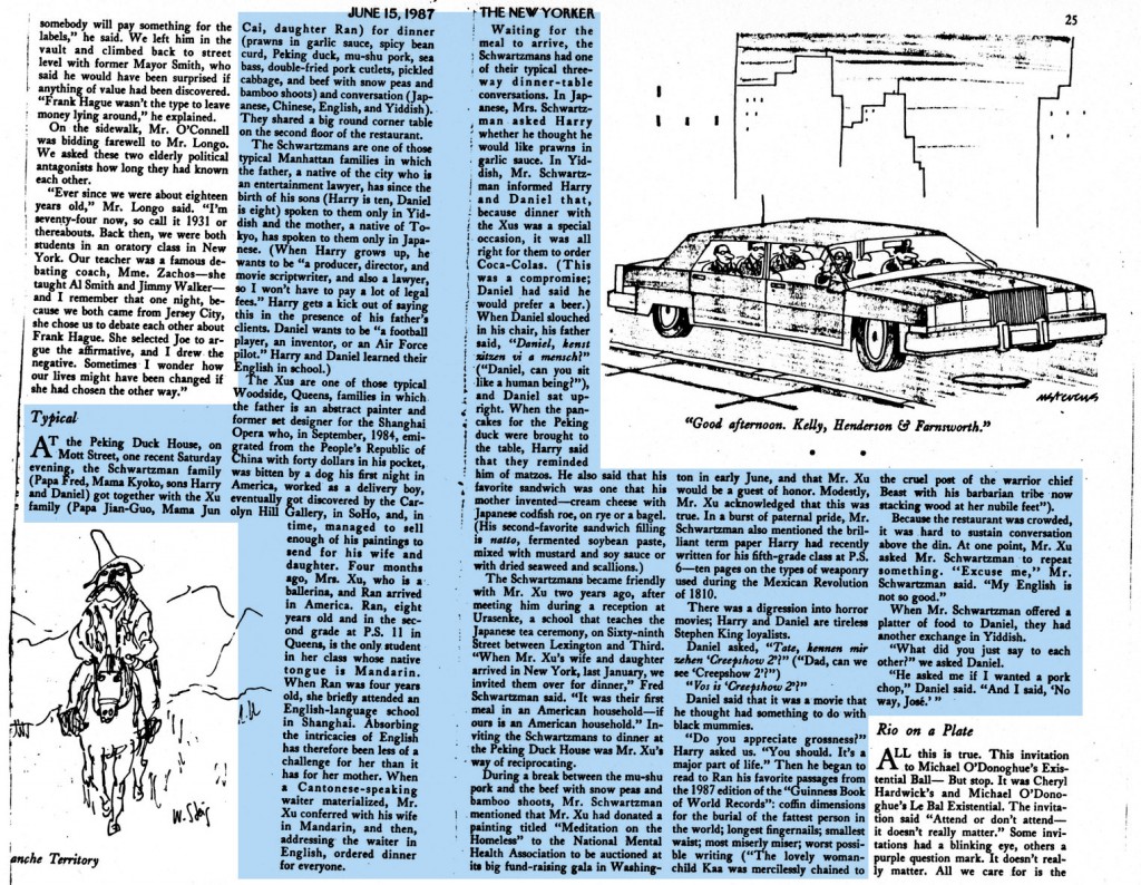 New Yorker Magazine: Talk Of The Town. Article, NY. June 15, 1987 ...